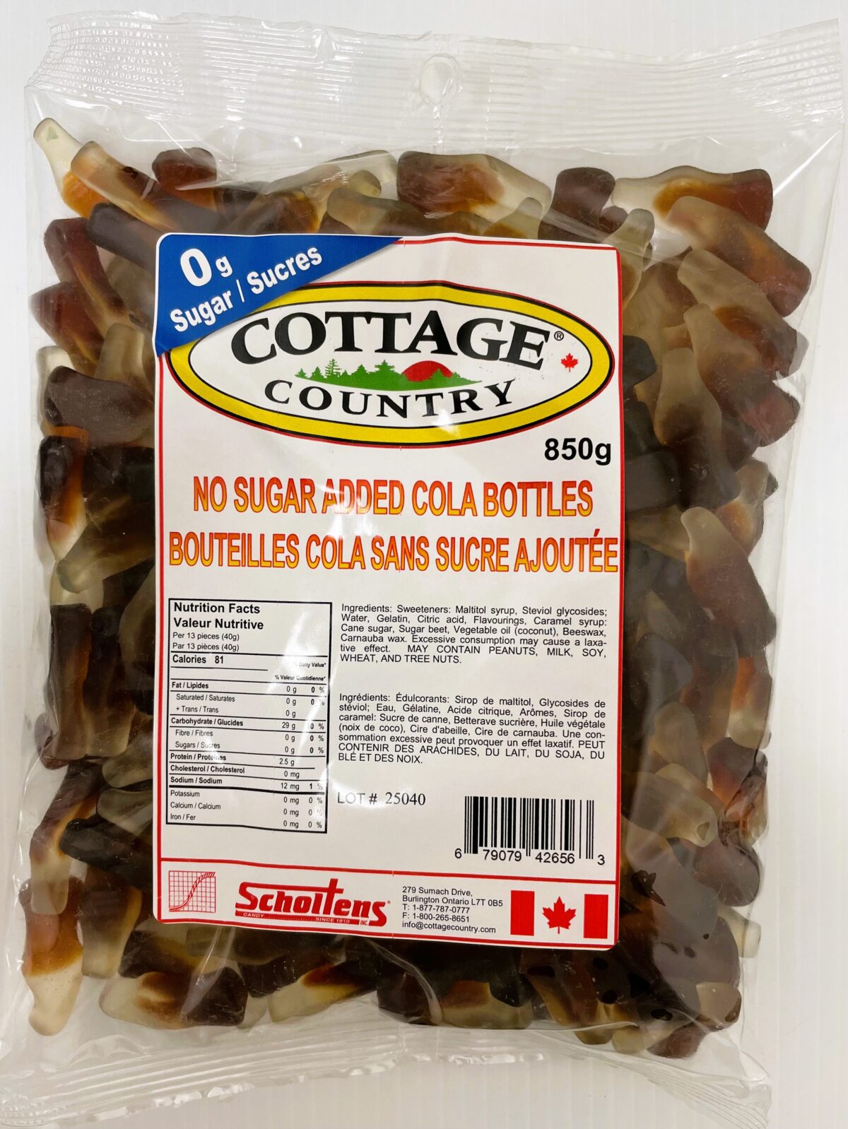 No Sugar Added Cola Bottles 850g - Cottage Country Candies